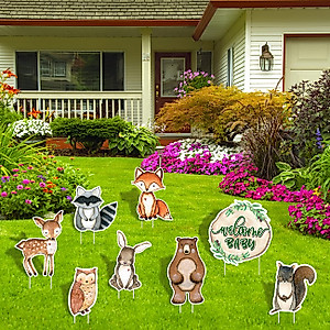 Woodland Baby Shower Yard Sign Set of 8 Gender Neutral Forest Welcome Baby Yard Signs with Stakes for Jungle Animal Indoor Outdoor Lawn Birthday Party Decorations