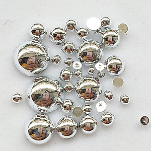 Chenkou Craft 3000PCS 1 Box Silver Round Flatback Imitation Half Pearls Bead Loose Beads Gem (Silver Half Ball)