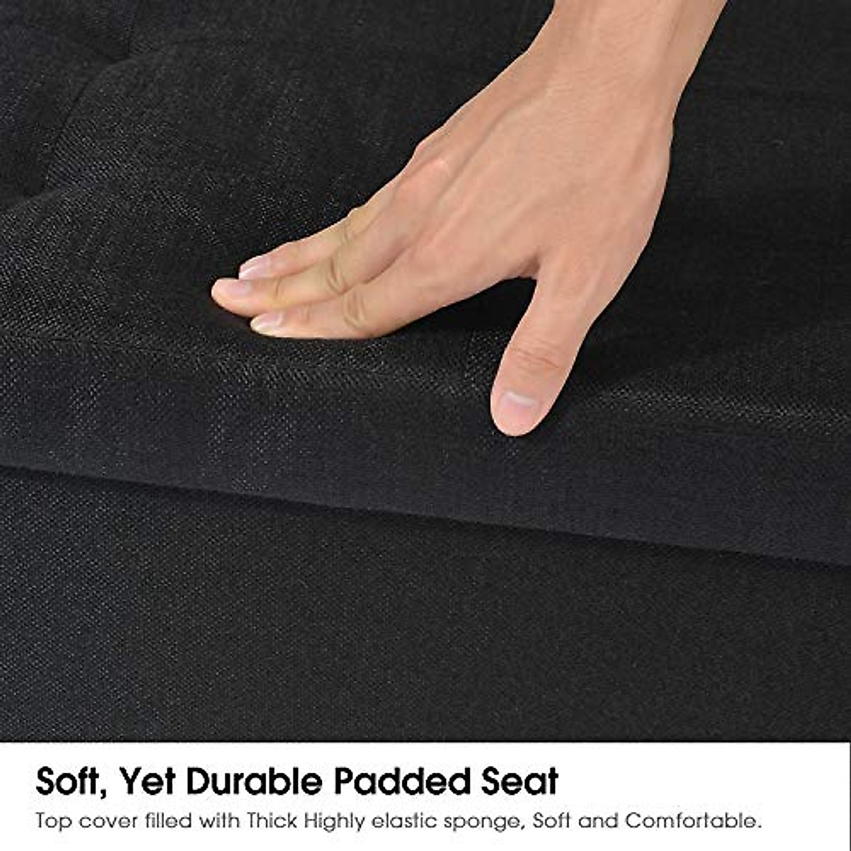 WoneNice Linen Folding Storage Ottoman Bench, Storage Chest Footrest Padded Seat, 30 x 15 x 15 Inches (Linen Black)