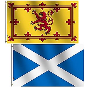 2Pack-Scotland Rampant Lion Flag 3x5 Ft, Moderate-Outdoor 100D Polyester,Canvas Header and Double Stitched -3' x 5' Scottish Royal Standard Union Jack st Andrews Flags