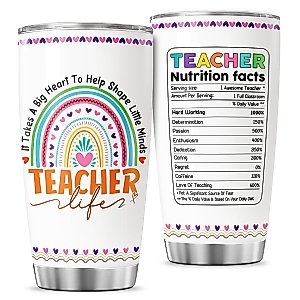 JENOIS Teacher Gifts, Tumbler 20 Oz With Lid And Straw, Music For Stainless Coffee Tumblers Steel Pack Women Appreciation Gift Cups, Teachers Nutrition Facts