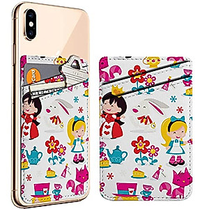 Diascia Pack of 2 - Cellphone Stick on Leather Cardholder ( Whimsical Retro Alice Pattern Pattern ) ID Credit Card Pouch Wallet Pocket Sleeve