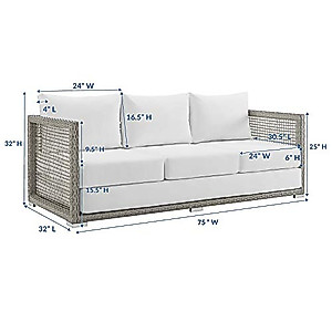 Modway EEI-2923-GRY-WHI Aura Outdoor Patio Wicker Rattan Sofa, Gray White