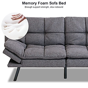 Maxspeed Futon Sofa Bed, Memory Foam Couch Convertible Loveseat, Sleeper Sofa Modern Futon Sets for Small Apartments, Compact Living Space, Office (Grey)