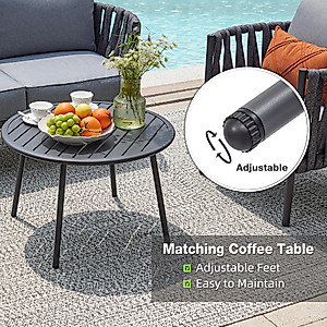 COMLAX FIELD 4 Pieces Patio Furniture Sets, Modern Patio Conversation Set, Outdoor Furniture Set with Table, Metal Patio Furniture Set with Removable, Washable and Thicken Cushions, Grey