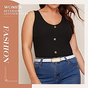 Waist Wow Skinny Belts for Women Thin Reversible Leather Belt for Dresses Jeans Pants with Gold Silver Buckle,1 Pack,black/white 43"