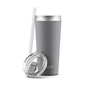 Ello Beacon Vacuum Insulated Stainless Steel Tumbler with Optional Straw, 24 oz, Grey