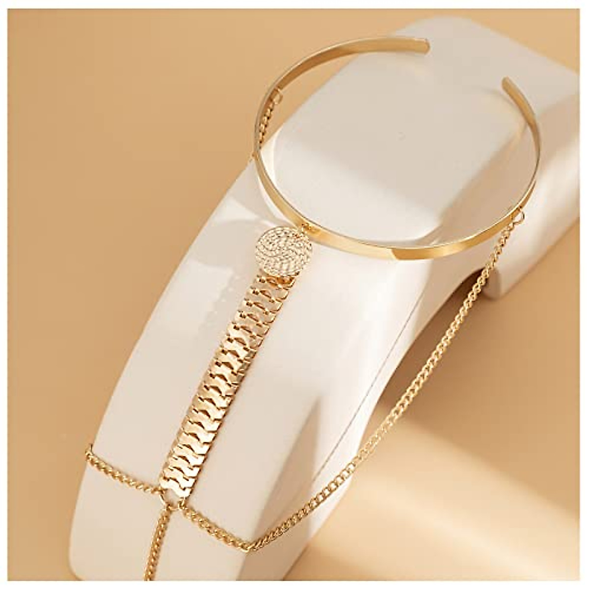 Rotaiboes Summer Beach Arm Bracelet Upper Arm Cuff Adjustable Sequin Tassels Arm Band Metal Tassel Bangle Wedding Costume Jewelry for Women (Gold)