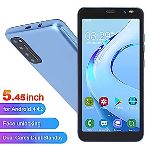 Hilitand 5.45 inch Smartphone, HD Full Screen Unlocked Cell Phones, for Android 4.4.2 Face Fingerprint Smart Phone, 512MB/4GB, HD Camera Mobil Phone, 1500mAh Battery, 128GB Extension (Blue)