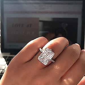 ZJQZBSS S925 Sterling Silver Plated 18K White Gold Ladies Wedding Ring AAA Cubic Zirconia Diamond Ring Engagement Wedding Princess Square Diamond Ring Jewelry (7)