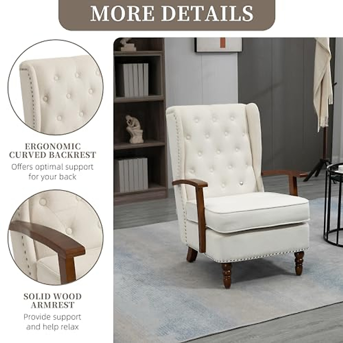 MOONMISS Mid-Century Accent Chair - Velvet Accent Chair with Wood Frame, Comfy Accent Chair with Soft Seat for Living Room, Bedroom, Office, Beige