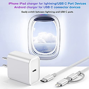 6 FT iPad Charger with Lightning to USB C Adapter, [Apple MFi Certified] iPad Charger +USB C to C Cable +USB C to iOS Adapter, USB C Female to Lightning Male Adapter for iPad/iPad Air/iPad Mini/iPhone