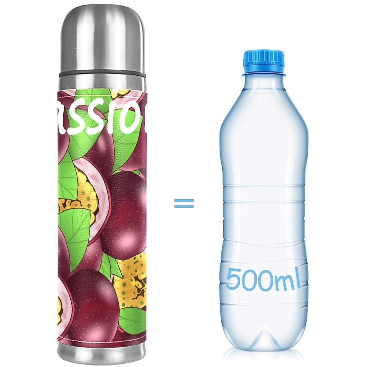 Stainless Steel Leather Vacuum Insulated Mug Passion Fruit Thermos Water Bottle for Hot and Cold Drinks Kids Adults 16 Oz