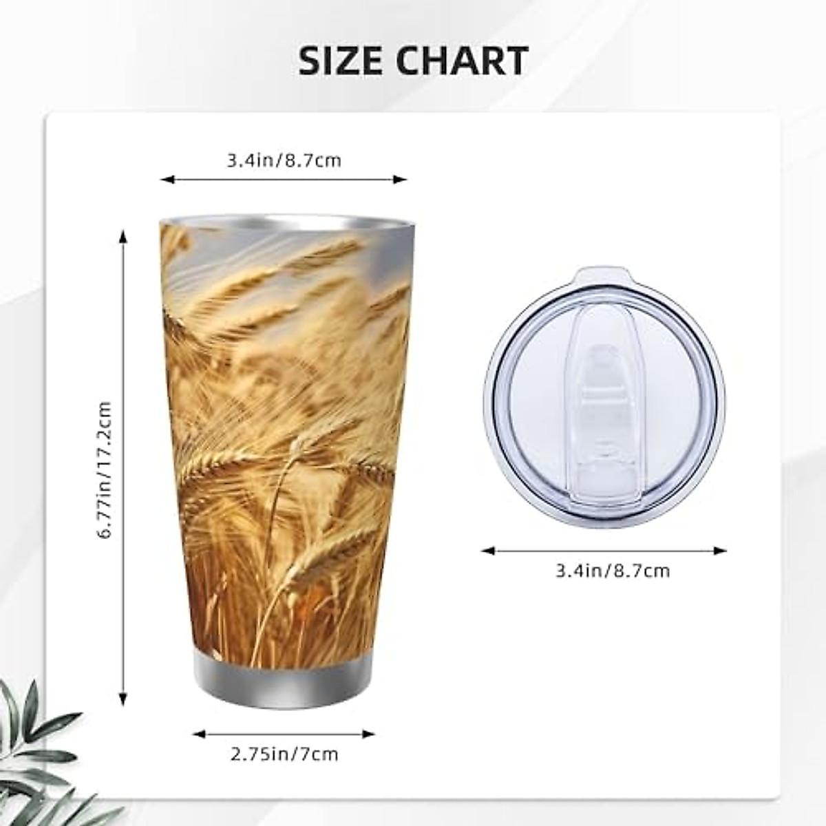 Wheat Harvest Tumbler with Lid and Straw 20oz Stainless Steel Car Cup for Hot and Cold Drinks, Double Wall Insulated Travel Coffee Mug Reusable Drink Thermos Cup Birthday Gifts
