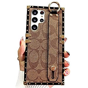 SAETMAHA Designed for Samsung Galaxy S23 Ultra Case with Wristband Strap,Luxury PU Leather Case Anti-Drop Shockproof Protective Phone Case for Samsung Galaxy S23 Ultra - 6.8 inch (Brown)