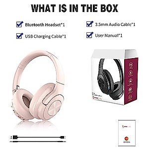Wireless Bluetooth Headphones Over Ear 65 Hours Playtime Foldable Deep Bass HIFI Stereo Wireless On Ear Headsets with Microphone Noise Isolating, Lightweight Soft Earmuff, For Phone,TV,Travel Pink