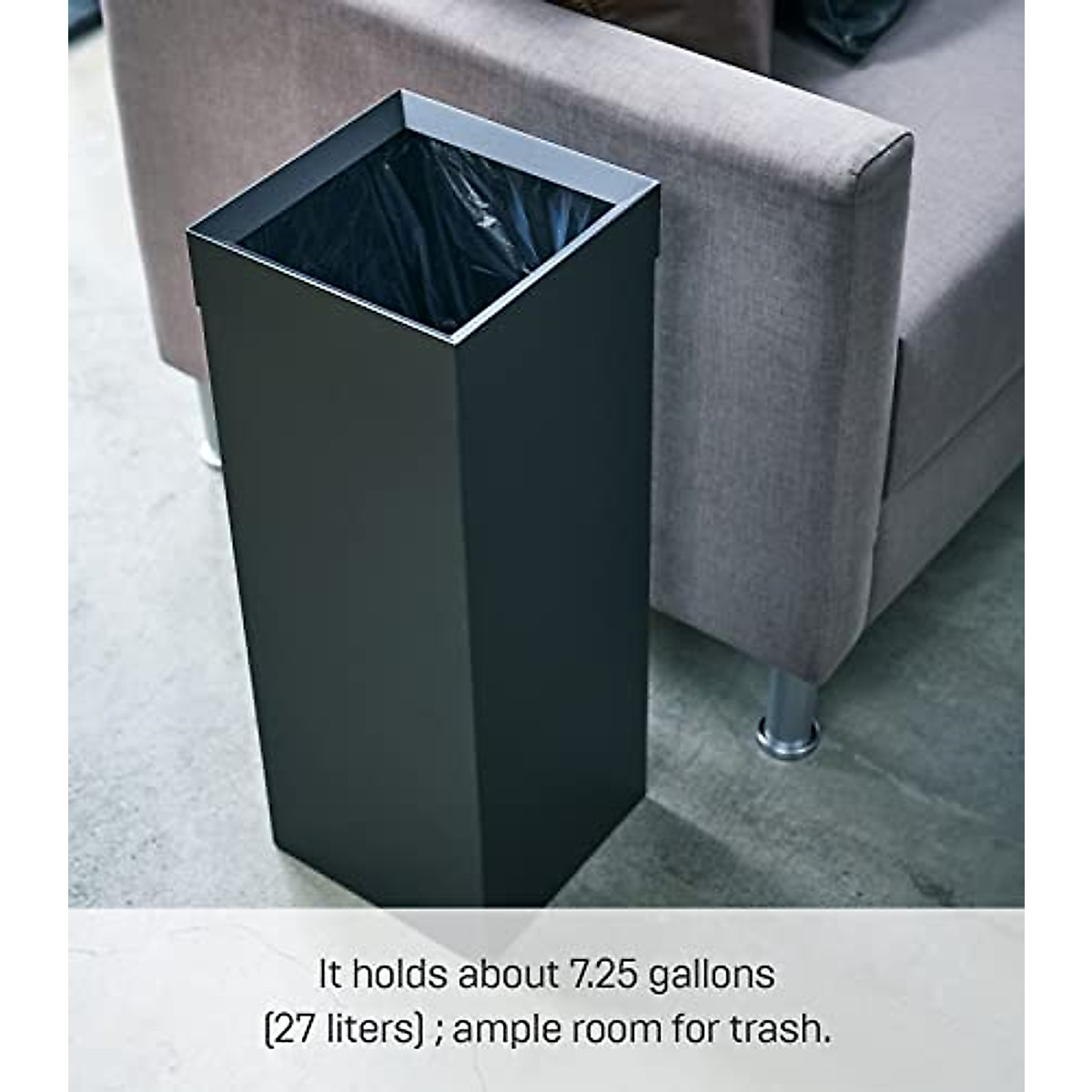 YAMAZAKI home 4489 Tall Trash Can-Modern Garbage Waste Basket with Handle, One Size, Black