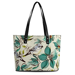 Womens Handbag Flowers And Birds Leather Tote Bag Top Handle Satchel Bags For Lady