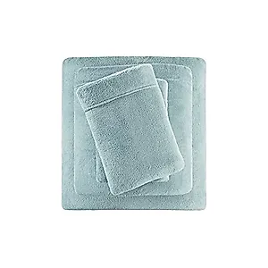 Sleep Philosophy True North Soloft Plush Bed Sheet Set, Wrinkle Resistant, Warm, Soft Fleece Sheets with 14" Deep Pocket Cold Season Cozy Bedding-Set, Matching Pillow Case, King, Aqua, 4 Piece