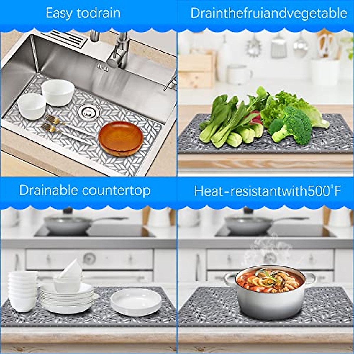 QKVCX Silicone Sink Protectors for Kitchen Sink 28.25"x15.25" Sink Protectors for Bottom of Farmhouse Stainless Steel Porcelain with Rear Drain Hole for Sink Bowl,Sink Mat for Rectangle Porcelain Sink