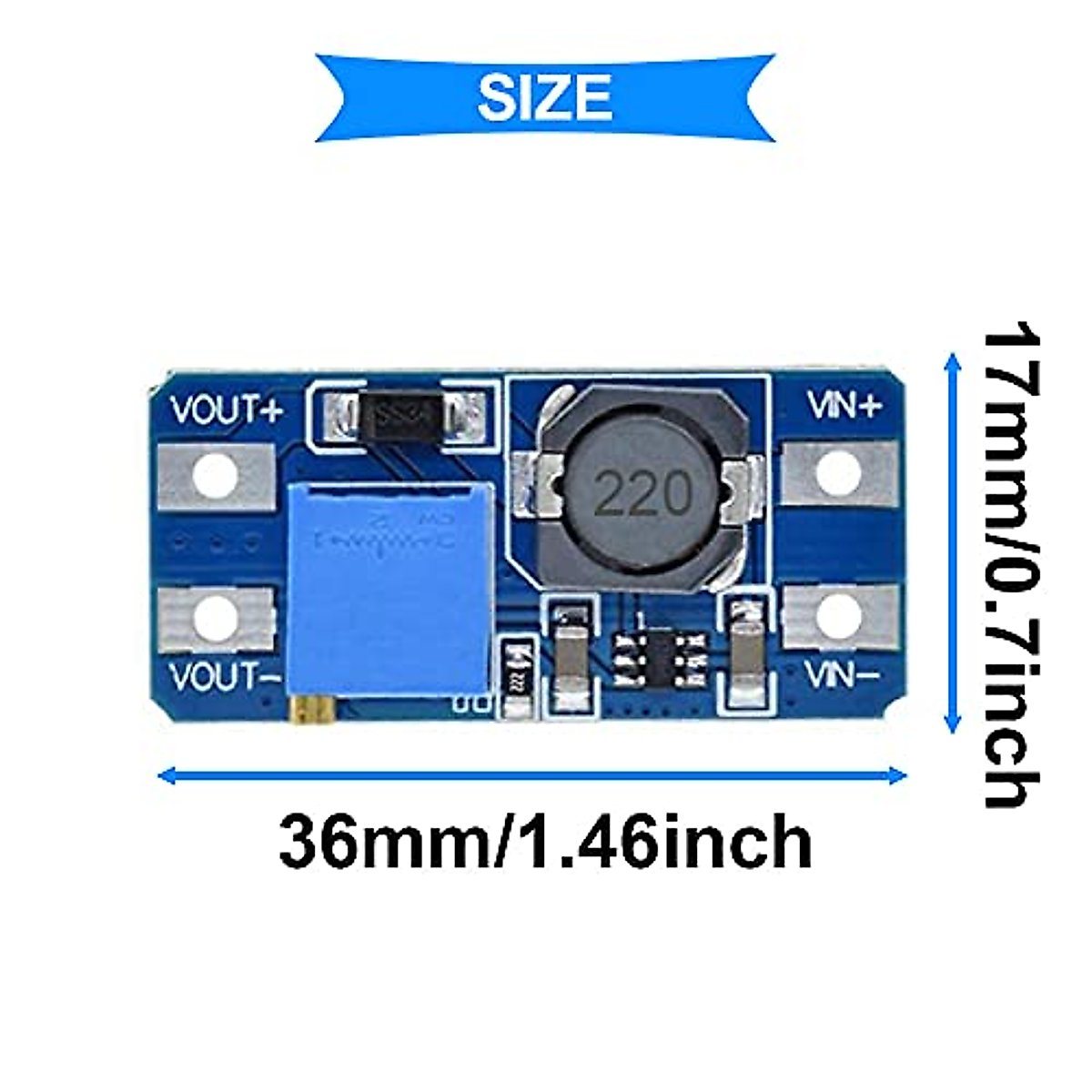 DAOKI 5 Pcs DC-DC Boost Converter MT3608 2V-24V to 5V-28V 2A Adjustable Voltage Regulator Step Up Power Supply Module for Arduino with 24AWG Wire