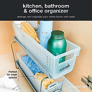Madesmart 2-Tier Plastic Mini Multipurpose Organizer with Divided Slide-Out Storage Bins, Compact Under Sink and Cabinet Organizer Rack, Frost