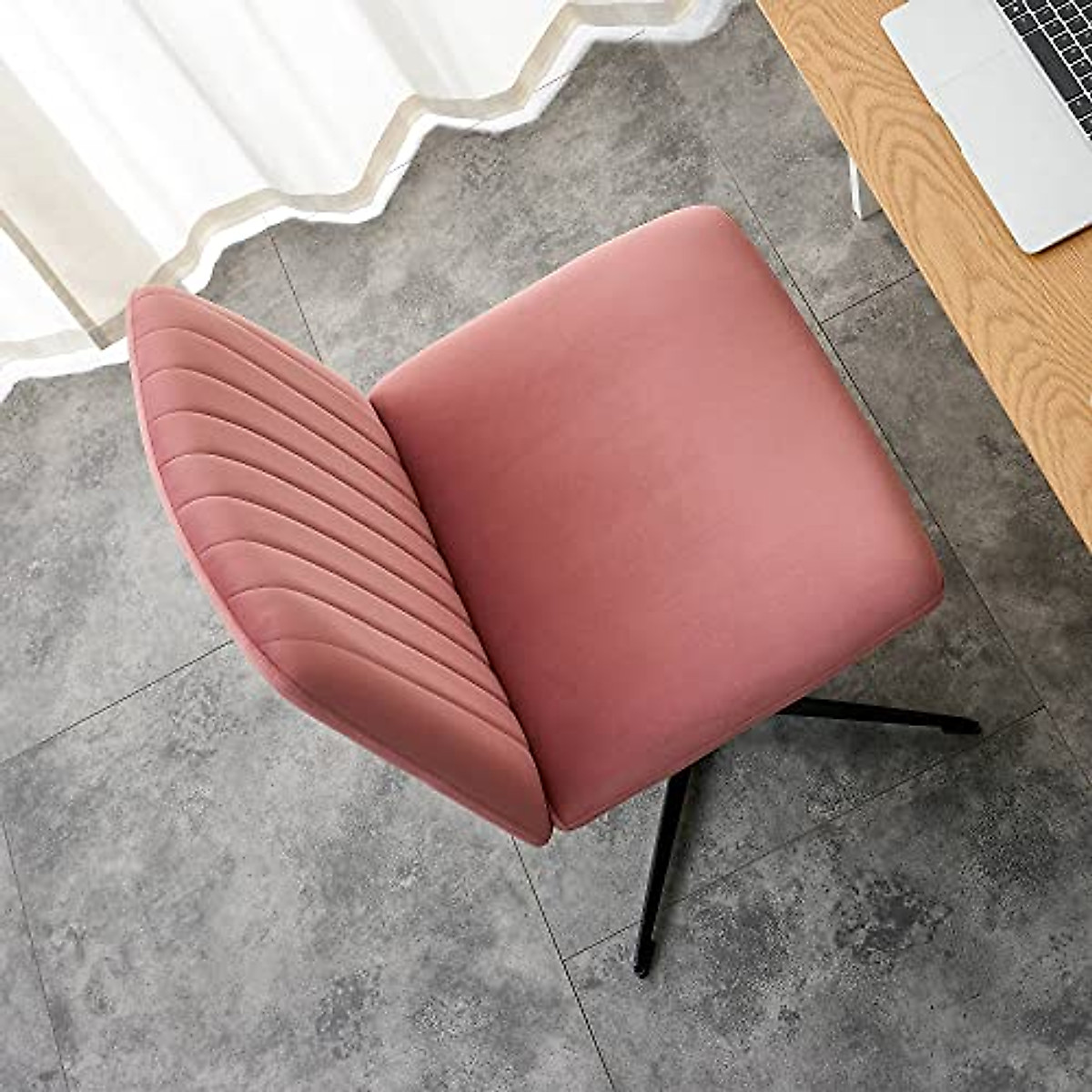 Velet Armless Office Chair no Wheels, PU Leather Home Desk Chair Height Adjustable Wide Swivel Office Chair no Arms, Mid Back Ergonomic Cross Legged Office Chair Pink
