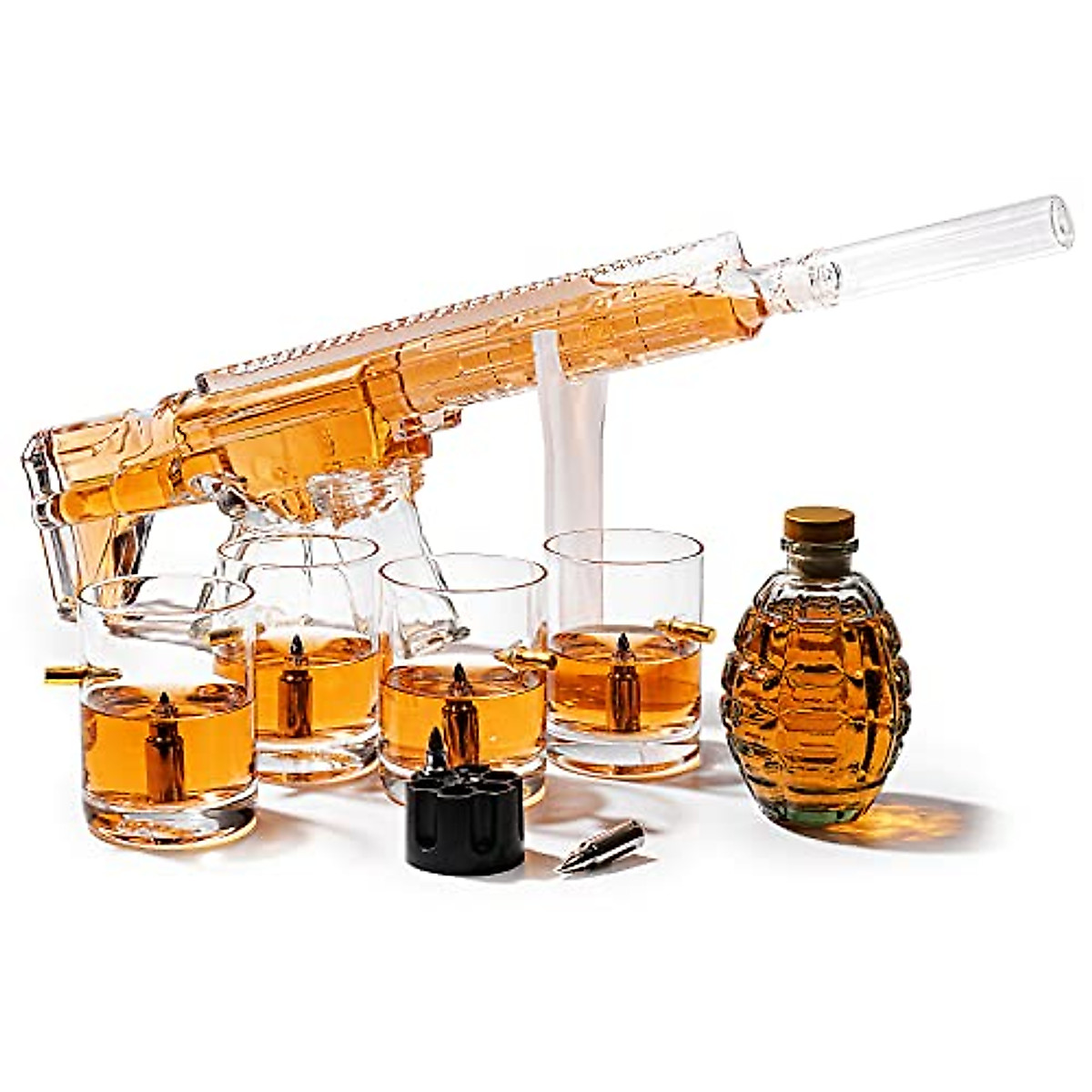 AR15 Whiskey Gun Decanter Flag Set - 1000ml Set - American Flag Gift Box & Bullet Glasses, Chillers, Guns Decanters Drinking Party Accessories, Great Gift For Army, Marines, Veterans & Gun Enthusiasts