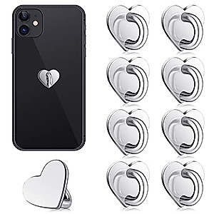 8 Pcs Cell Phone Finger Ring Adhesive Metal Phone Finger Grip Loop Stand Heart Grip Holder Phone Charm Hook for DIY Hanging Supplies (Silver)