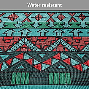 Ambesonne Tribal Chair Seating Cushion Set of 8, Hand Drawn Design Geometric Pattern with Sharp Shapes and Stripes, Seat Pads for Office with Anti-Slip Backing, 16"x16", Red Blue Teal
