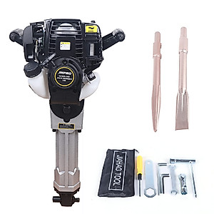 4 Stroke 1200W Gas Powered Demolition Hammer 37.7cc Heavy Duty Concrete Breaker 8500RPM Jack Hammer Demolition Drills with Flat Chisel Bull Point Chisel