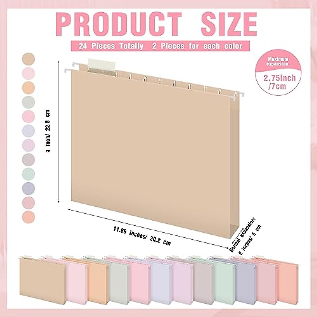 Yaomiao 24 Pack Hanging File Folders Letter Size Expanding File Folders with 1 Inch Expansion Hanging File Folders for Filing Needs(Bright Color)