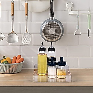 ATOZONE Clear Acrylic Ottoman Tray with Handles 10x10x2 Inch Spill Proof Serving Tray Safe Edge Organizer Tray Decorative Tray for Living Room Bedroom Kitchen Bathroom Coffee Table Countertop