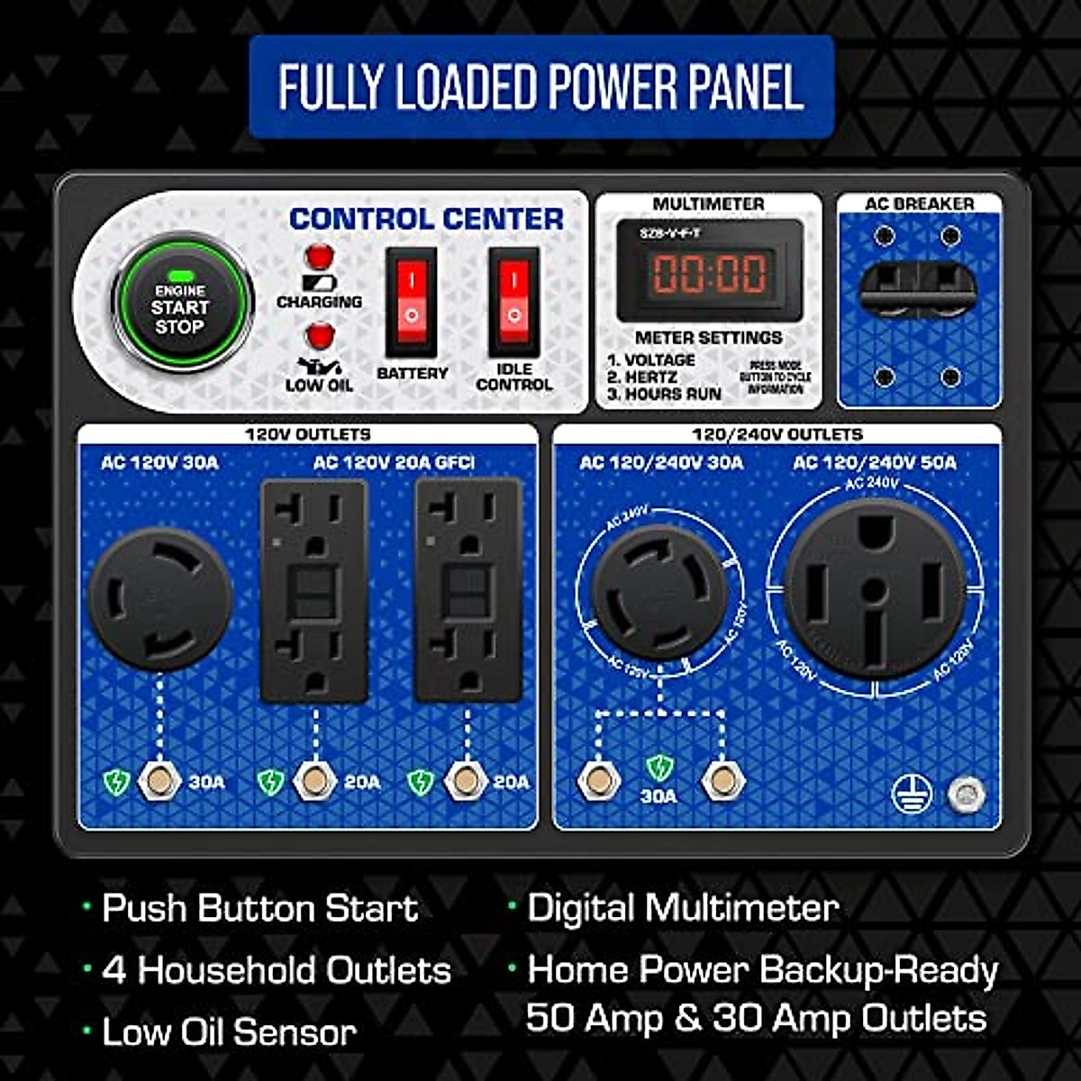 DuroMax XP10000HX Dual Fuel Portable Generator-10000 Watt Gas or Propane Powered Electric Start w/CO Alert, 50 State Approved, Blue