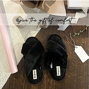 Dearfoams womens Jessica Furry Cross Band Slide Slipper, Black, Large US