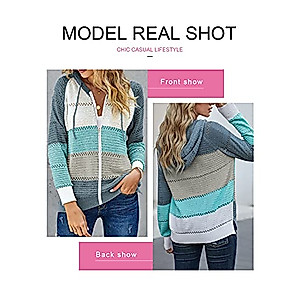 Acelitt Womens Casual Lightweight Long Sleeve Zip up Zipper Striped Knit Sweaters Hoodies Sweatshirts Pullover Jackets Large Sky Blue