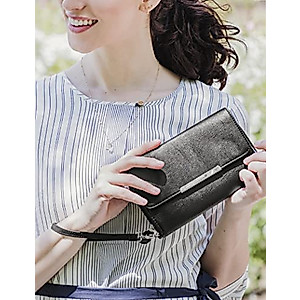 Mundi Big Fat Wallet Womens RFID Blocking Clutch Organizer Removable Wristlet ((Black))