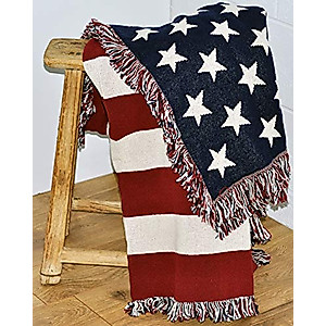 United States American Flag Blanket - Gift Soft Tapestry Throw Woven from Cotton - Made in The USA (69x48)
