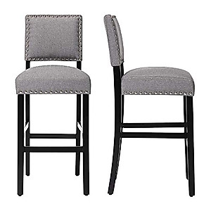 DAGONHIL 29 Inches Bar Stools Set of 2 with Black Solid Wood Legs for Dining Room(Gray)