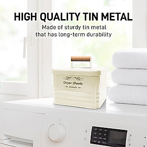 ELITAPRO Dryer Sheets Holder for Laundry Room - Farmhouse Dryer Sheet Box with Lid - Laundry Room Decor & Accessories - Metal Dryer Sheet Container for Laundry Room Organization & Storage (Ivory)