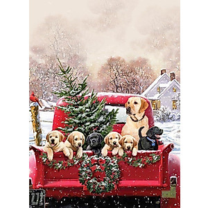 Christmas 5D Diamond Painting Kits for Adults Beginners,Winter Dogs Truck Round Full Drill Diamond Art,DIY Paint by Diamonds Dots Art Kits, Home Wall Decor 12x16 Inch