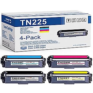 TN221 TN225 Toner Cartridges: Compatible for TN-221BK TN-225C/M/Y Replacement for Brother MFC-9130CW HL-3140CW HL-3170CDW HL-3180CDW MFC-9330CDW MFC-9340CDW Printer (4 Pack)