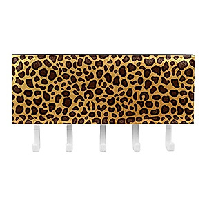 Coat and Hat Hook Rail Wall Hooks, Leather Hook Rack Wall Mounted, Hooks for Hanging Towel Key Purse Kitchenware Leopard Pattern