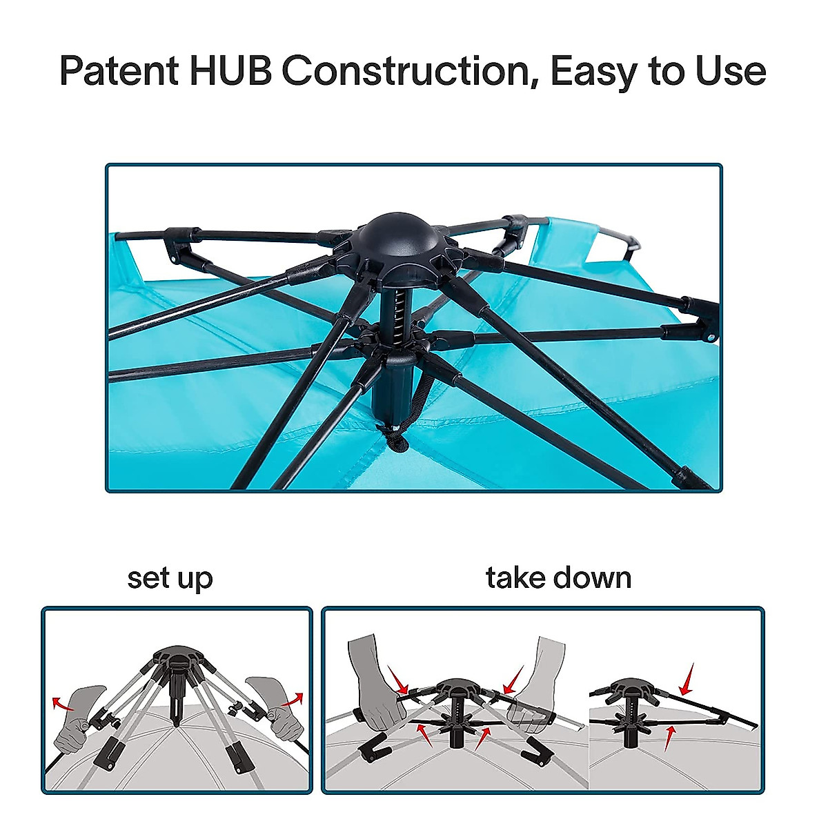 Alvantor Extra Large Beach Tent Super Bluecoast Beach Umbrella Outdoor Sun Shelter Cabana Automatic Pop Up UPF 50+ Sun Shade Portable Camping Fishing Hiking Canopy Easy Setup Windproof Patent Pending