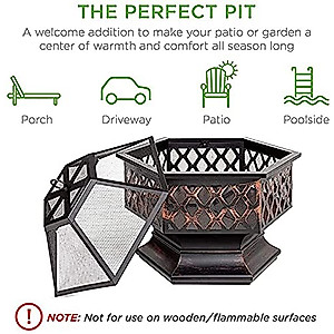 NaoSIn-Ni Garden Square Metal Brazier, Fire Pit with BBQ Grill Shelf Garden with Poker, Grill, Mesh Lid, Grate 63 61cm