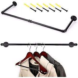 Industrial Pipe Clothing Rack - 38 inch Clothes rack, Wall Mounted Clothes Rack - Closet Rod, Industrial Pipe Style Rolling Garment Rack with Shelf, for Bedroom, Laundry Room