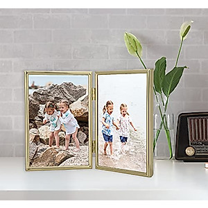 YiPinYin 4x6''Hinged Double Simply Gold Metal Picture Frame, Elegant Narrow Plated Metal Photo Frames 4 x 6'' With Soft Touch Velvet Backing for Desktop