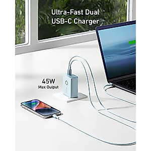 Anker 45W Wall Charger with 5,000mAh 20W Portable Charger, 521 Power Bank (PowerCore Fusion), Dual-Port USB-C for iPhone 14/13 Series, iPad Pro, AirPods, Apple Watch (Phantom Black)