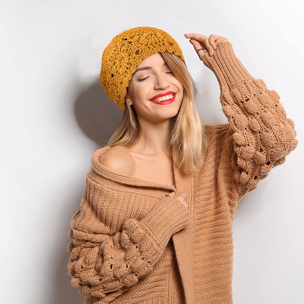 JenPen 6 Pcs Women Crochet Hat Slouchy Knit Beanie Cotton Handmade Knit Hat Summer Winter Soft Comfortable Floral Skull Cap(Classic Color)