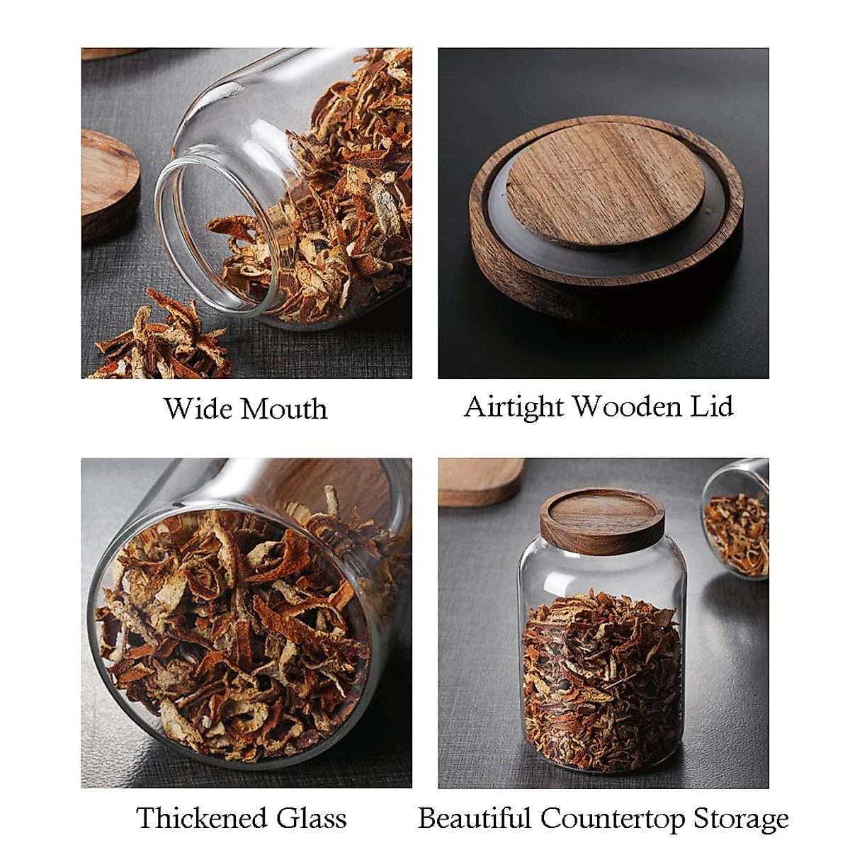 WINAKUI Large Glass Jars with Airtight Wooden Lid, Food Storage Glass Canister, Clear Cereal Storage Container for Flour, Sugar, Coffee Beans, Snack (94 FL OZ (2800ml))